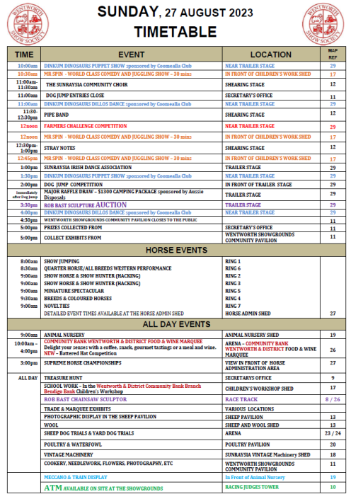 2023 Wentworth Show Timetable – Wentworth Show